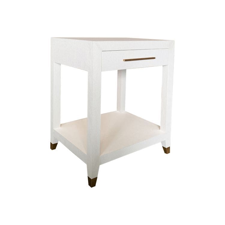 Wooden Frame End Table Grass Cloth White Side Table - Hoolnn